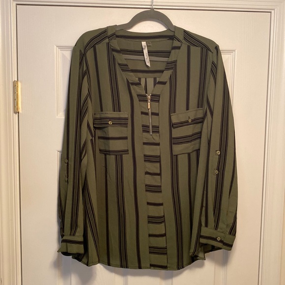 NY Collection | Tops | New Ny Collection Olive Black Long 34 Length ...
